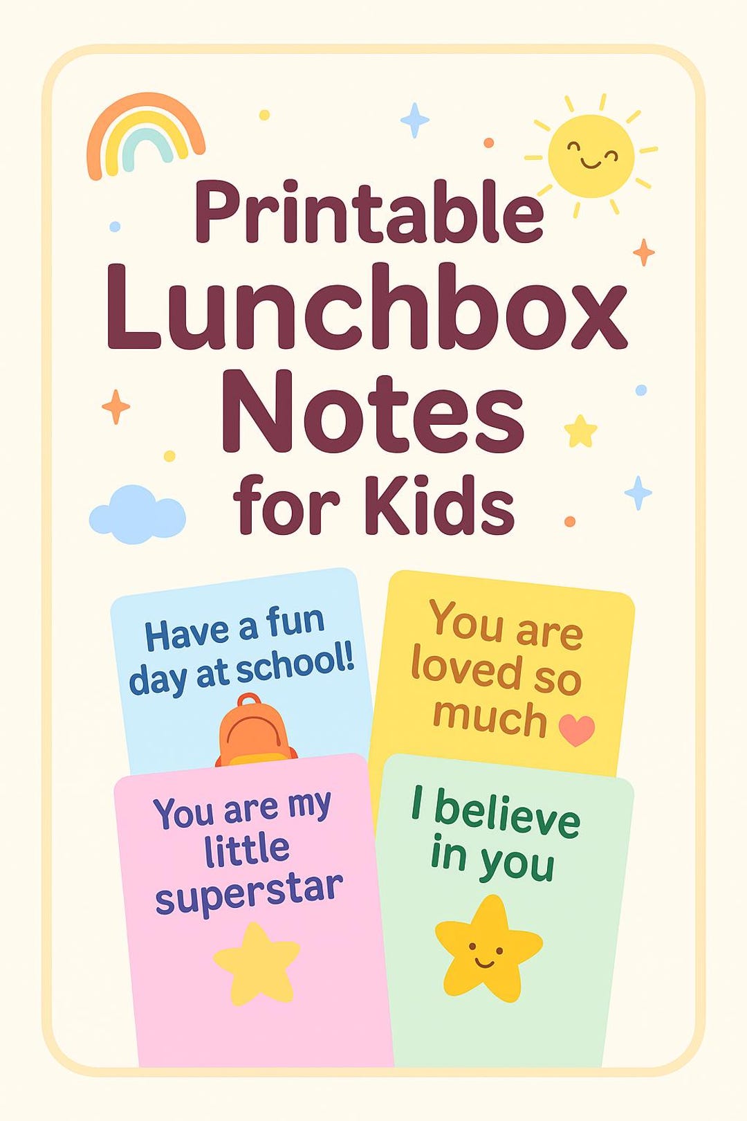 Kids Lunchbox Notes | 40 Printable Motivational Cards (PDF) - Etsy