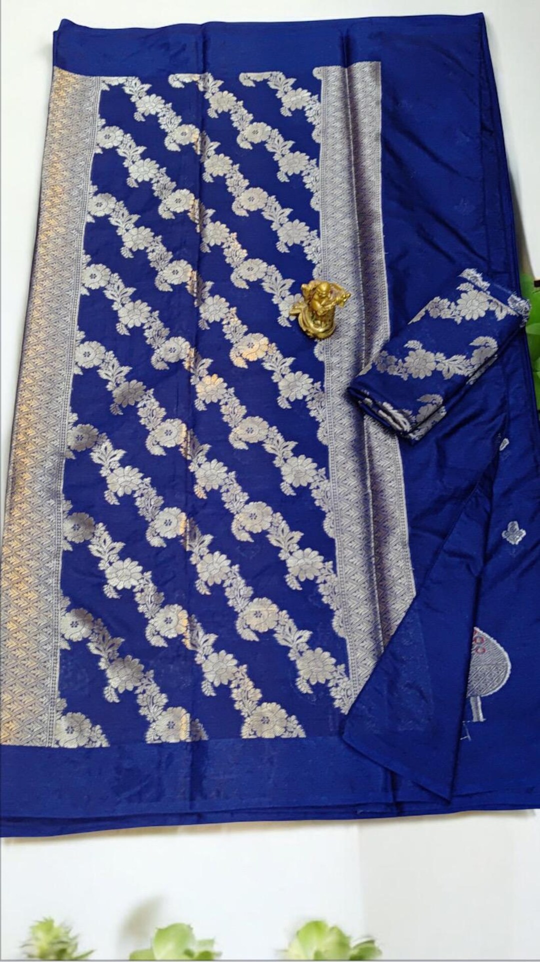 Banarasee Raw Mango Saree | Pico & Fall Stitched | Navy Blue - Etsy