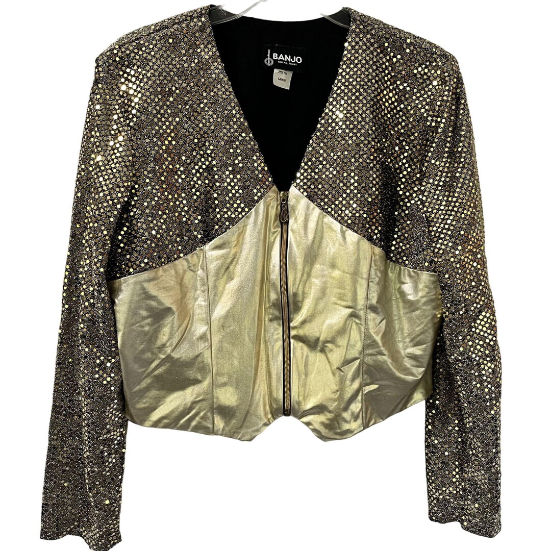 Vintage Sequined Gold Lame Jacket Cowgirl Rockabilly Retro Banjo Dallas ...