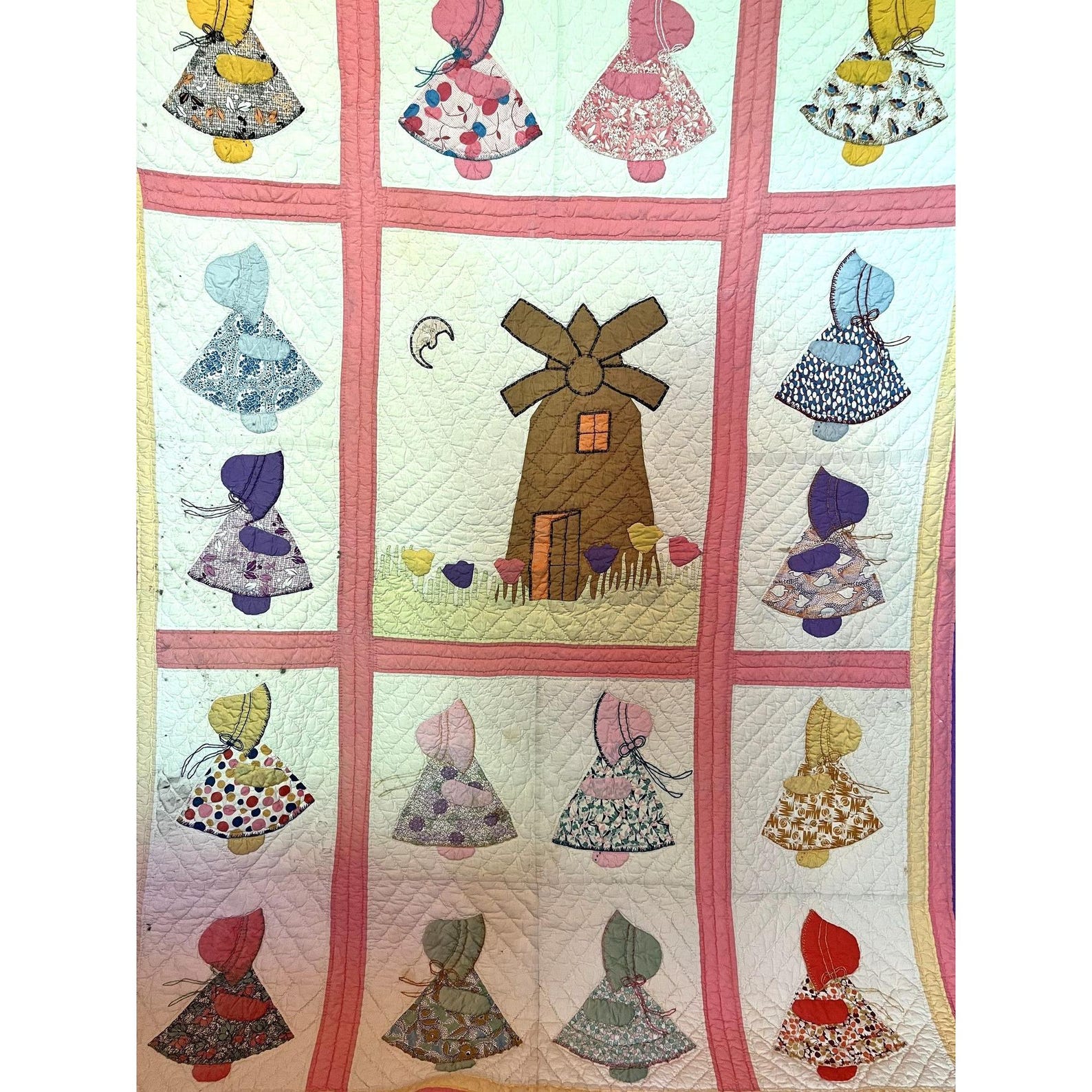 Vintage Dutch Girl Windmill Sunbonnet Sue Variation Quilt Super Sweet ...