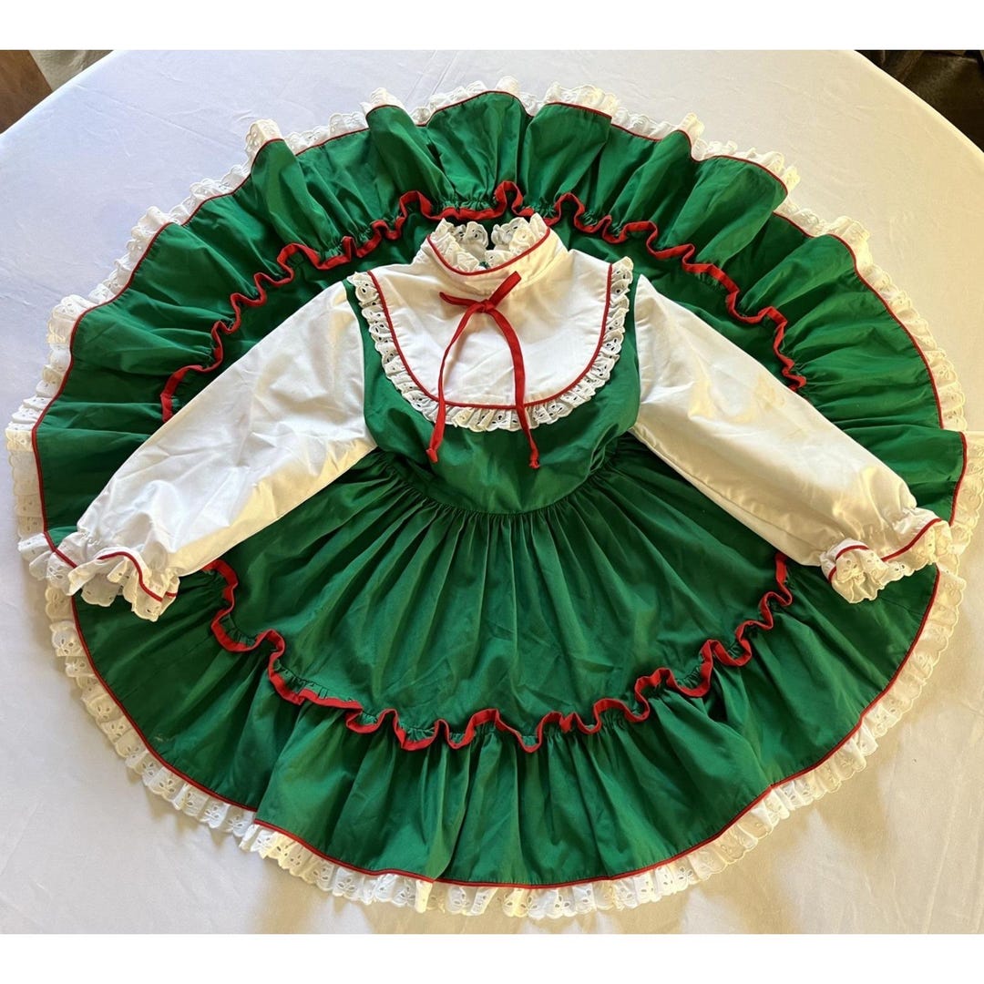 Vintage Christmas Holiday Party Dress Full Circle Red White 5/6 Reeds ...