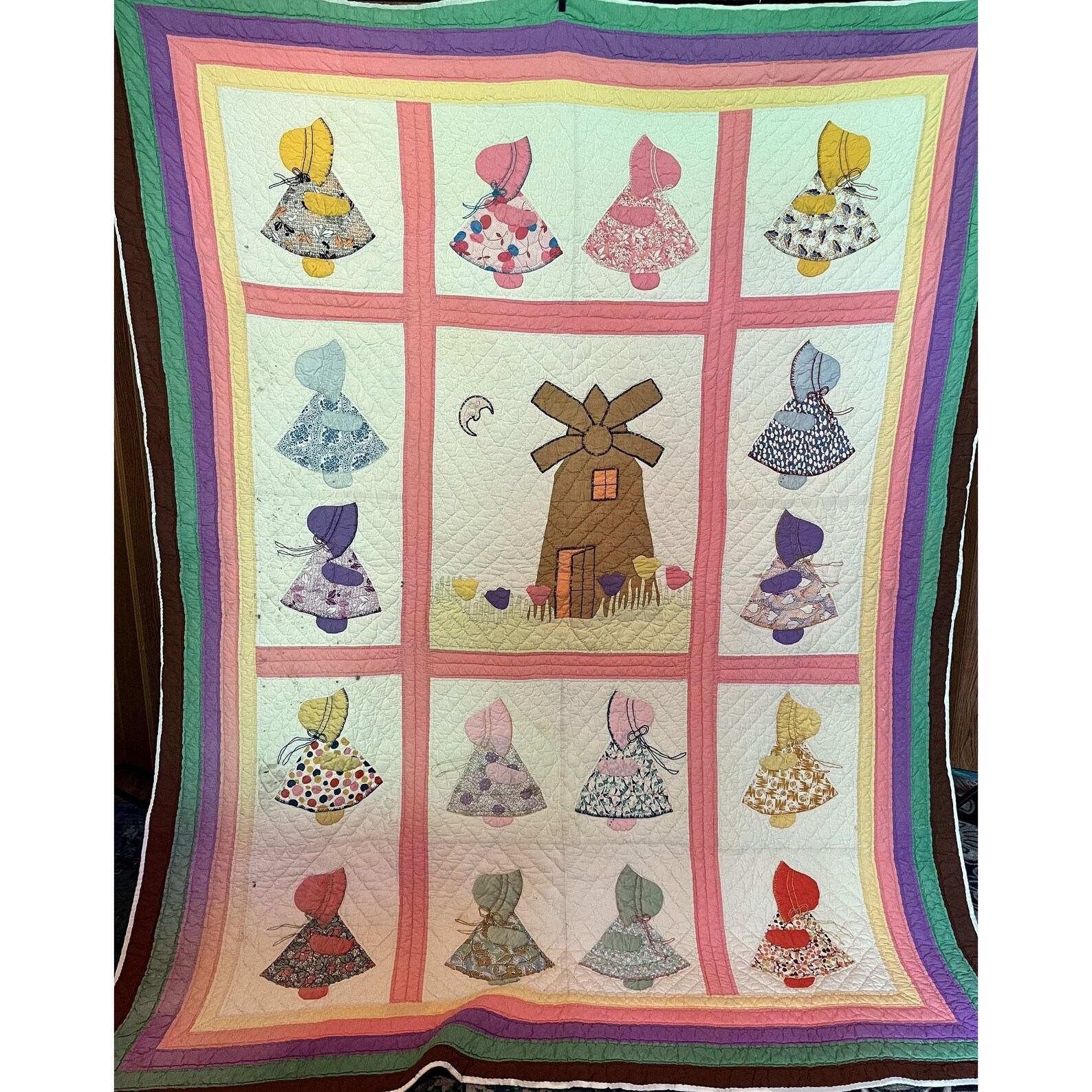 Vintage Dutch Girl Windmill Sunbonnet Sue Variation Quilt Super Sweet ...
