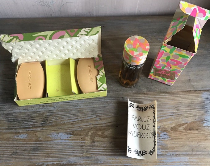 Vintage Faberge Straw Hat Cologne and Soap Perfume Set of 2 Toiletry ...