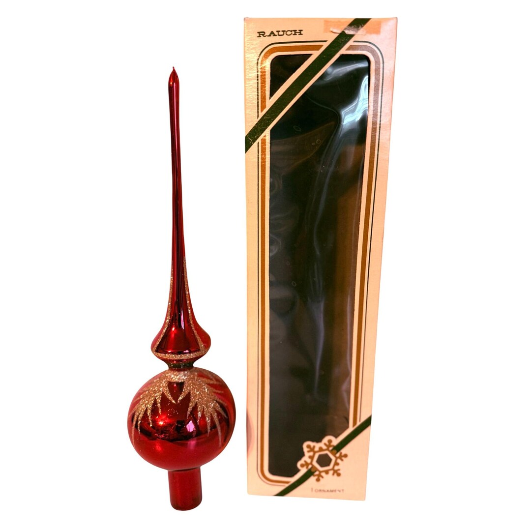 Vintage Rauch Glass Tree Topper Ornament Red Gold Glitter 11 Tall - Etsy