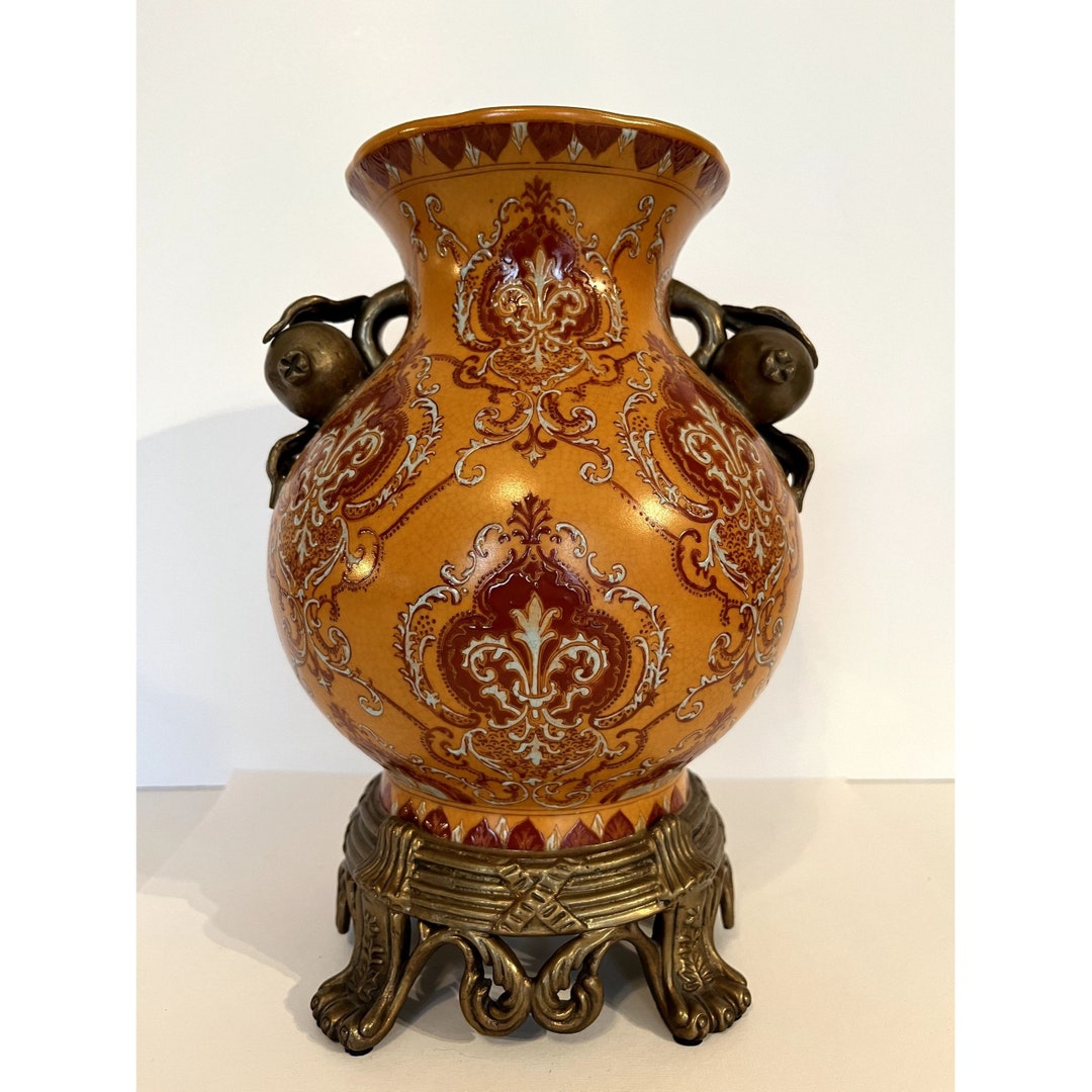 Mark Roberts Vase Porcelain Bronze 10 Pomegranate Footed - Etsy
