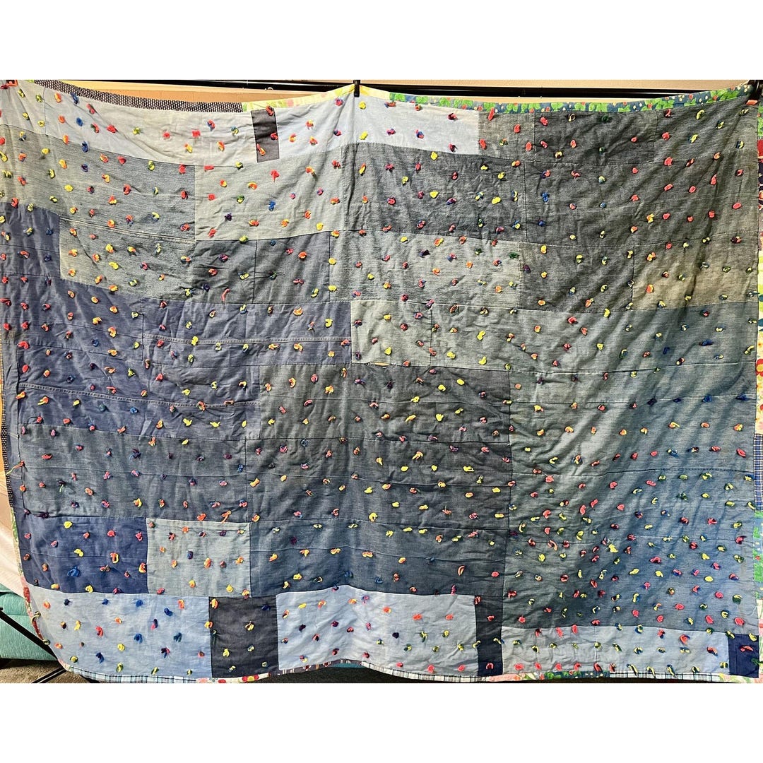 Vintage Blue Jean Denim Patchwork Quilt Double Sided Sided 84 X 66 - Etsy