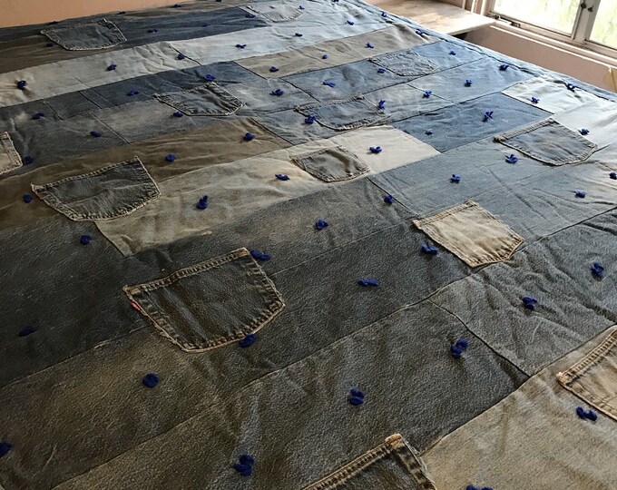 Vintage Levis Denim Blue Jeans Quilt Orange Tab Tag 80 X 64 Bedspread ...
