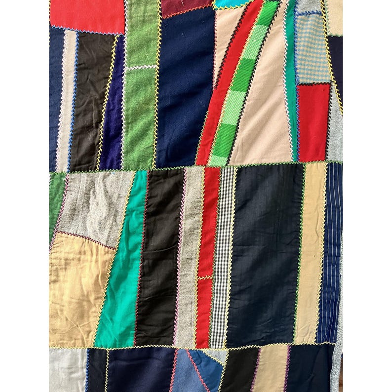 Vintage Mens Suit Rustic Farmhouse Strip Quilt 78 X 72 Patchwork - Etsy