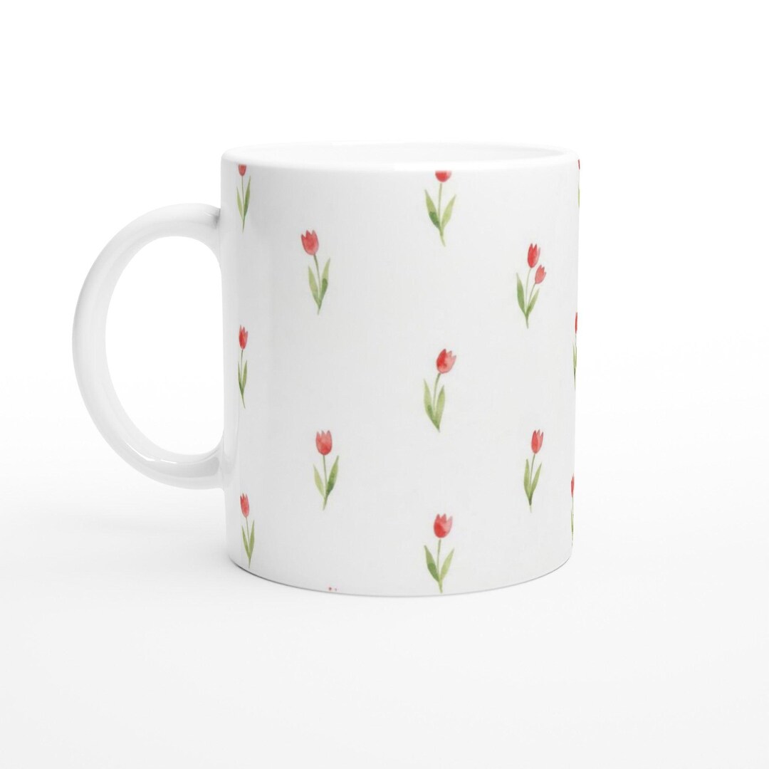 Modern Red Tulip Design Ceramic Mug - Floral Coffee Cup Gift - Etsy