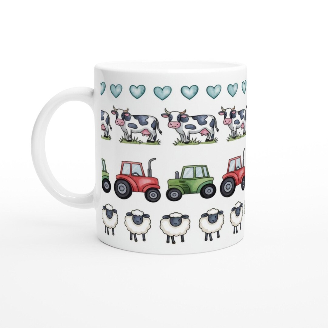 Rustic Farmhouse Pottery Mug With Tractors and Livestock - Etsy