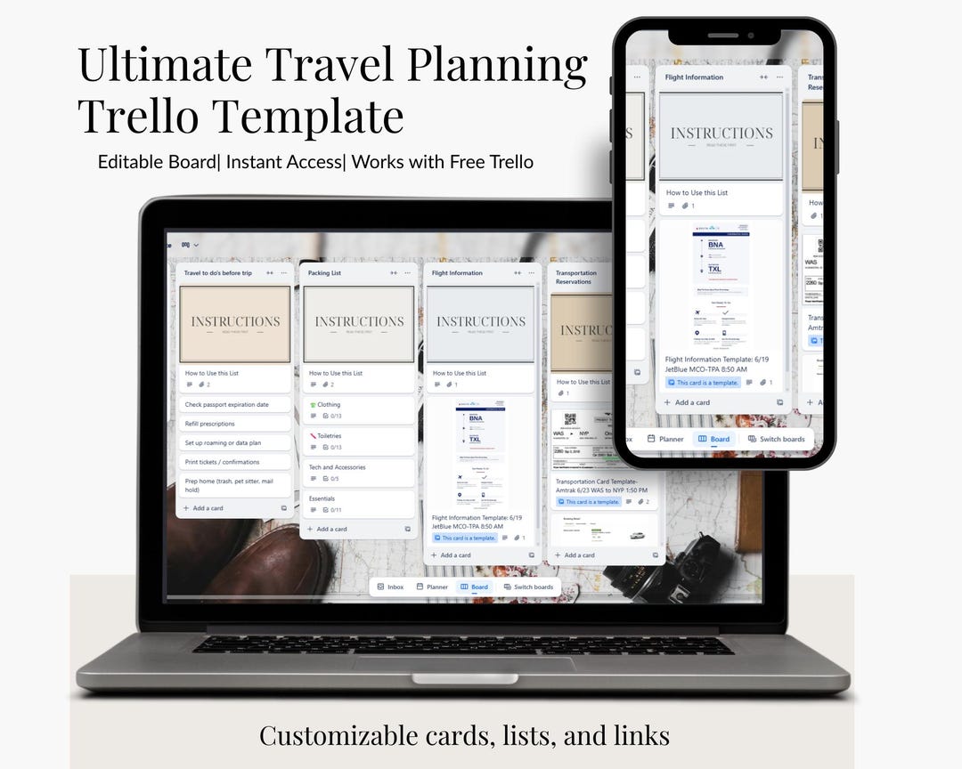 Travel Trello Template: Trip Planner, Itinerary & Budget (digital ...