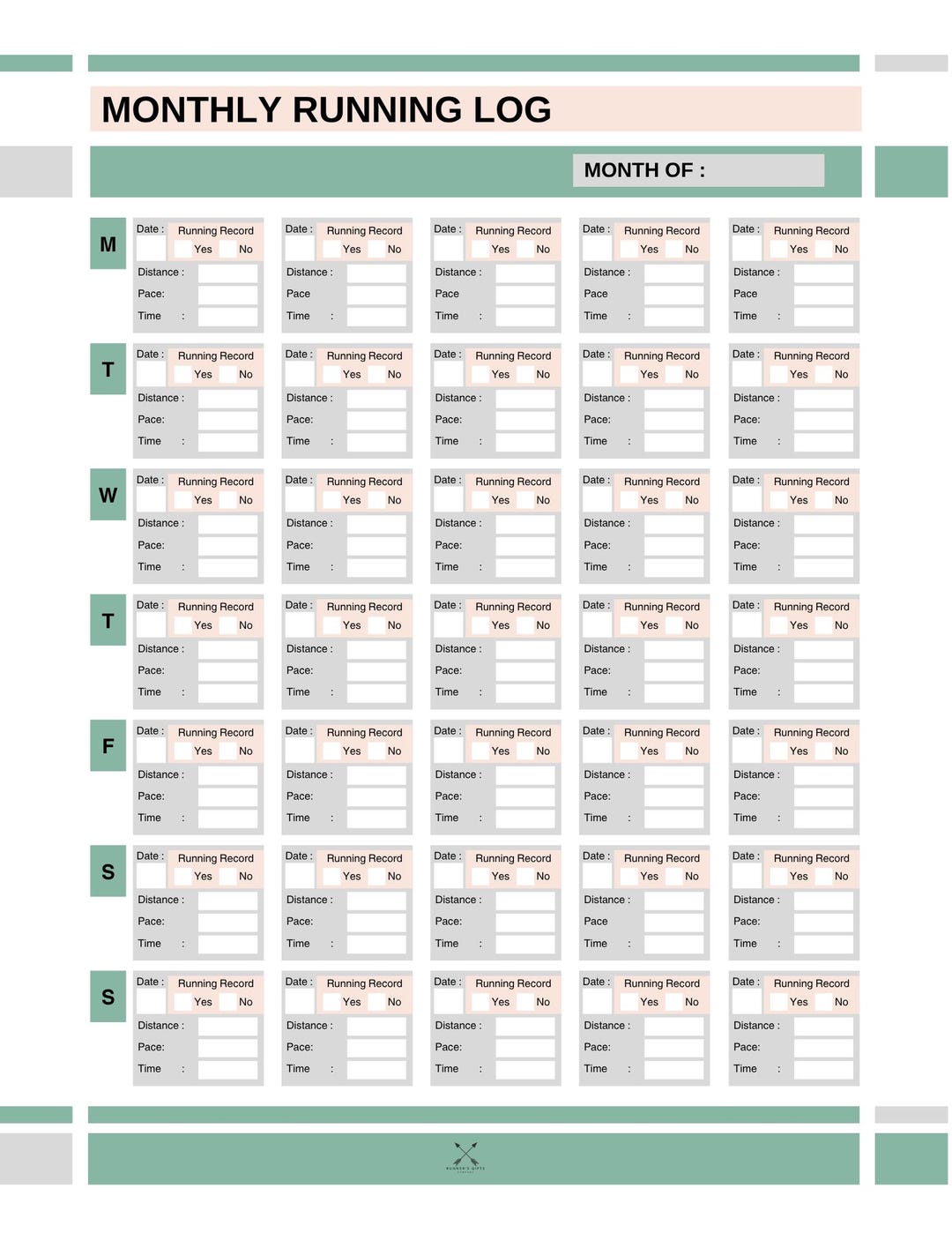 Monthly Running Log Printable | Running | Mileage Tracker - Etsy