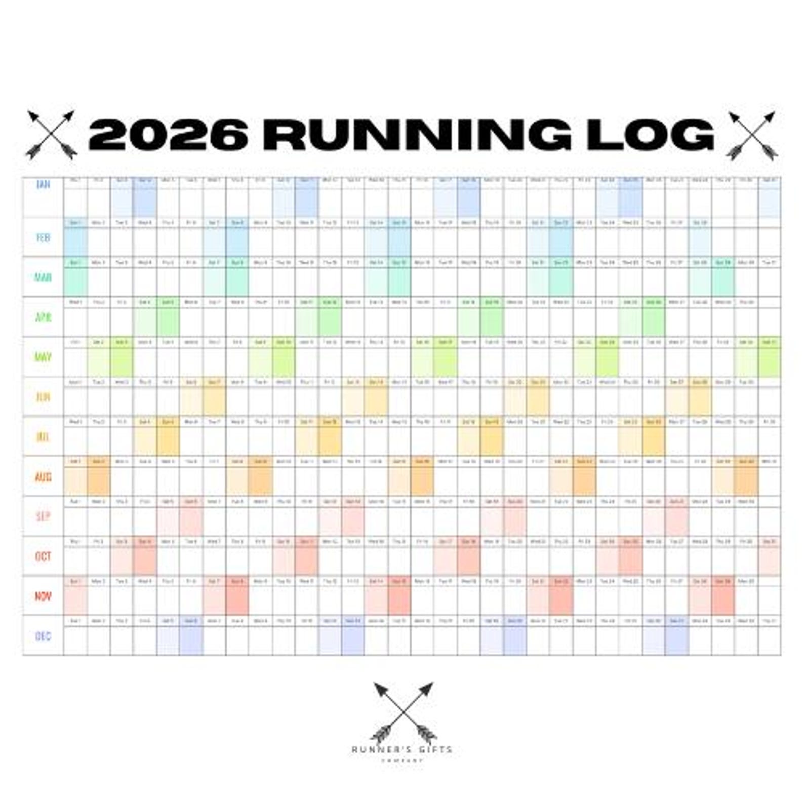 2026 Running Log Calendar | Printable Marathon Training Tracker ...