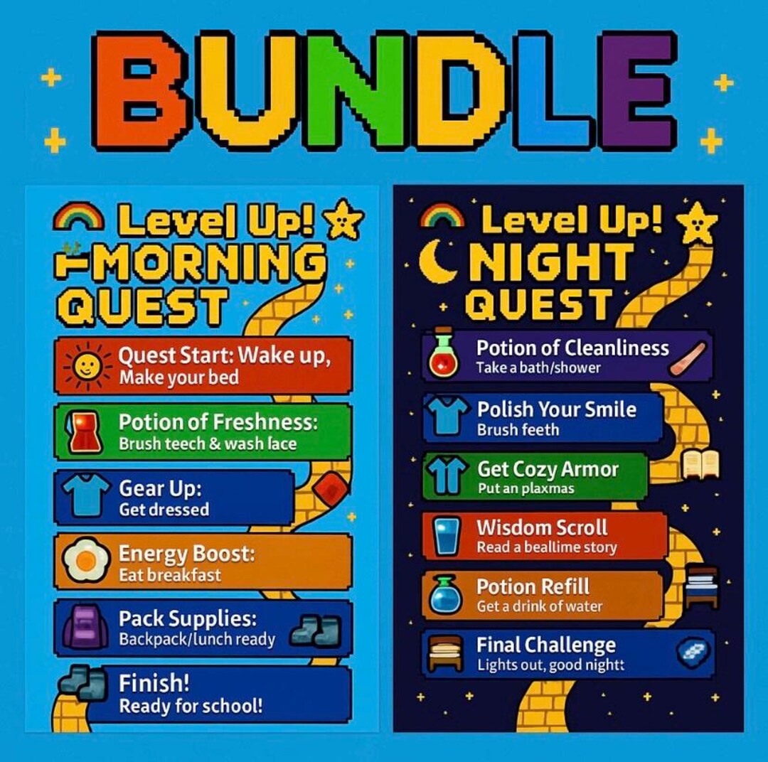 Morning & Night Routine Chart Bundle – Game-themed Kids Daily Quest ...