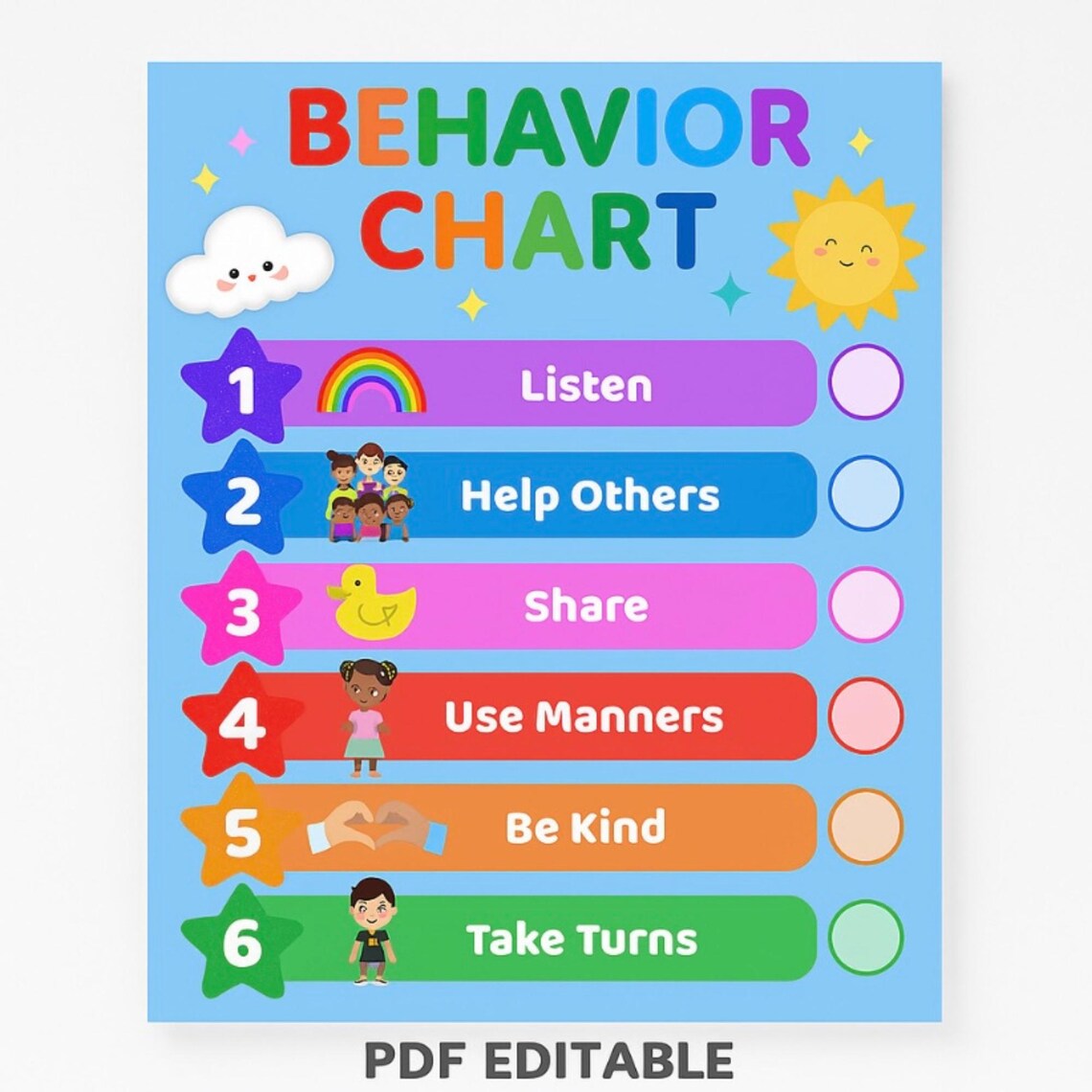 Editable Kids Behavior Chart: Printable Reward System (PDF Download - Etsy