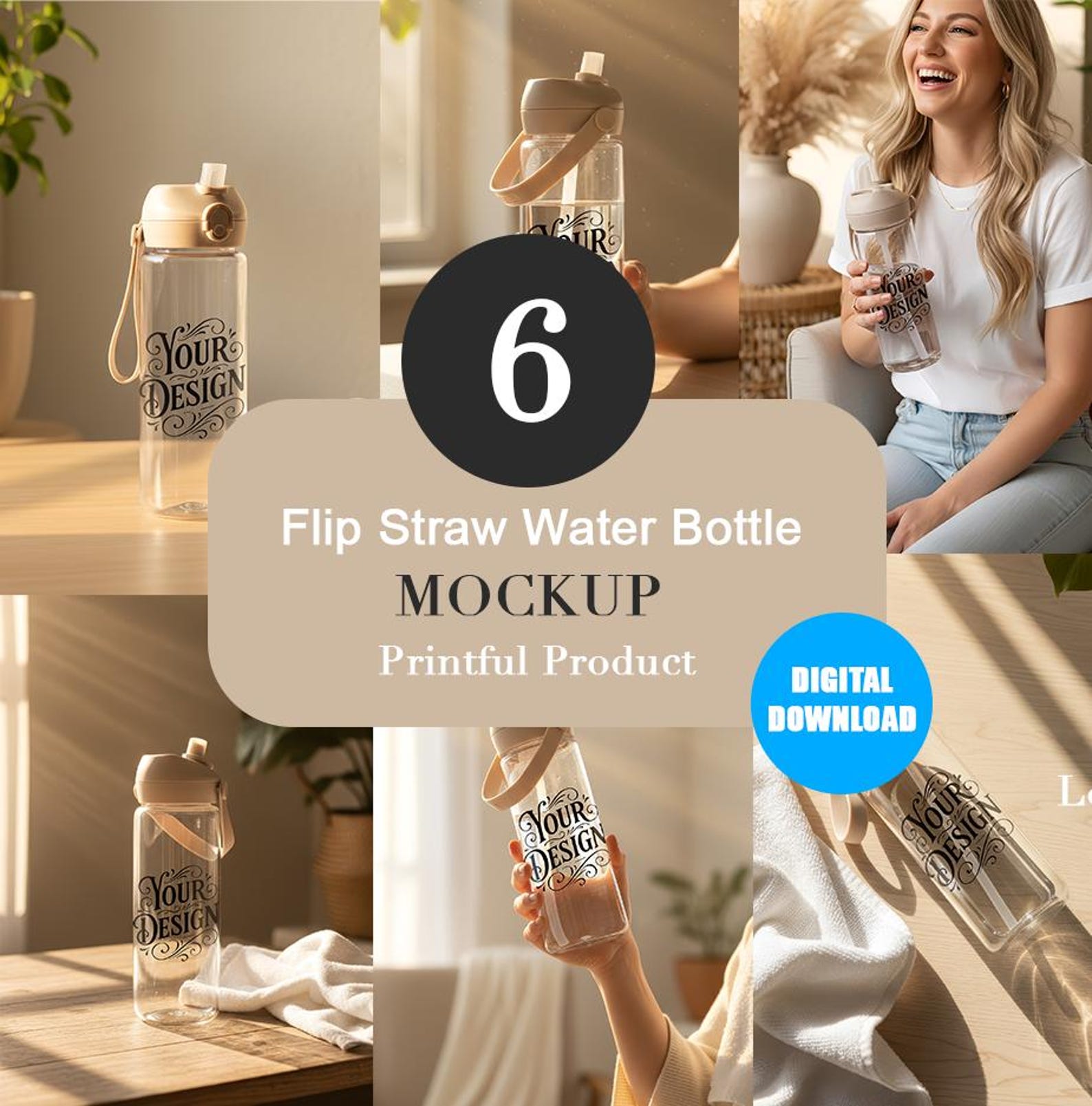 Flip Straw Water Bottle Mockup Digital File | Sports Bottle Mockup ...