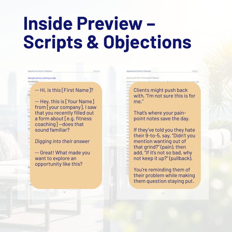 Appointment Setter Scripts and Playbook. 60-page PDF Guide. Book Sales Calls and Land Remote ...