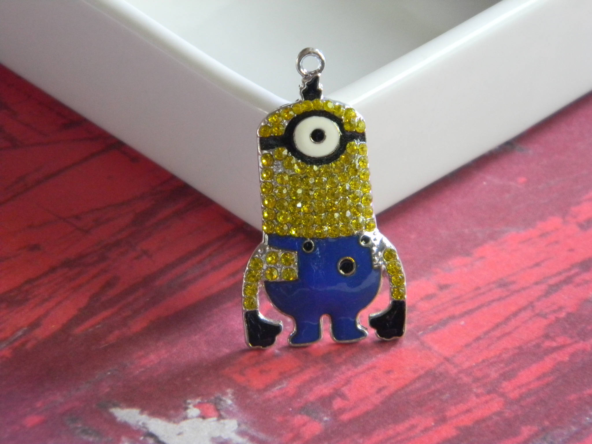 Minion Rhinestone Pendant w/ Blue Overalls Necklace Key Chain | Etsy