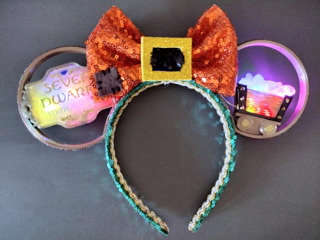 Seven Dwarfs Minnie Ears, Orange Sequin Bow, Twinkling Nighttime Ears ...