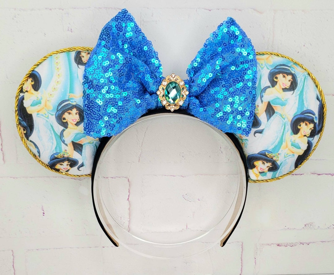 Jasmine Minnie Mouse Ears Headband, Blue Sequin Bow Ears, Princess ...