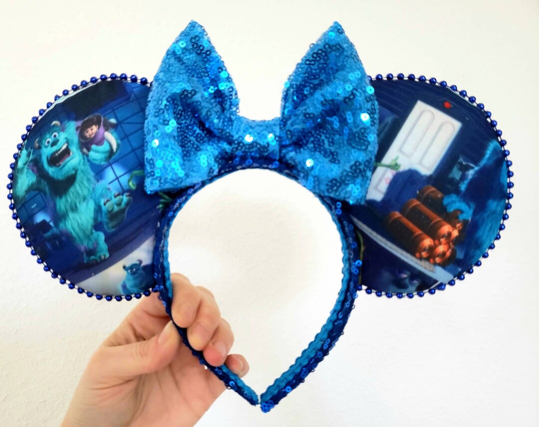 Monsters Inc Minnie Mouse Ears Headband, Blue Fabric W/ Sequin Bow ...