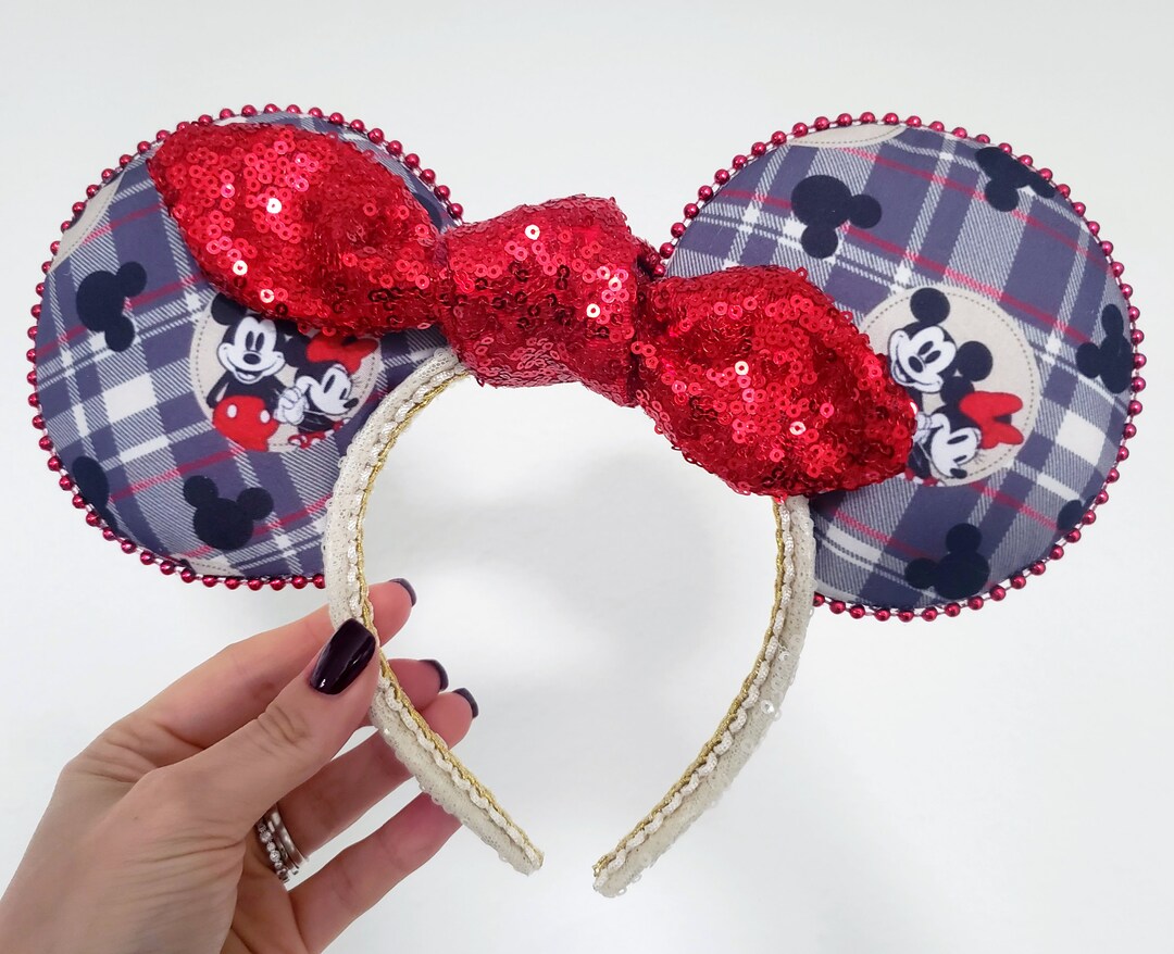 Mickey & Minnie Mouse Ears Headband Retro Style Ears Plaid - Etsy