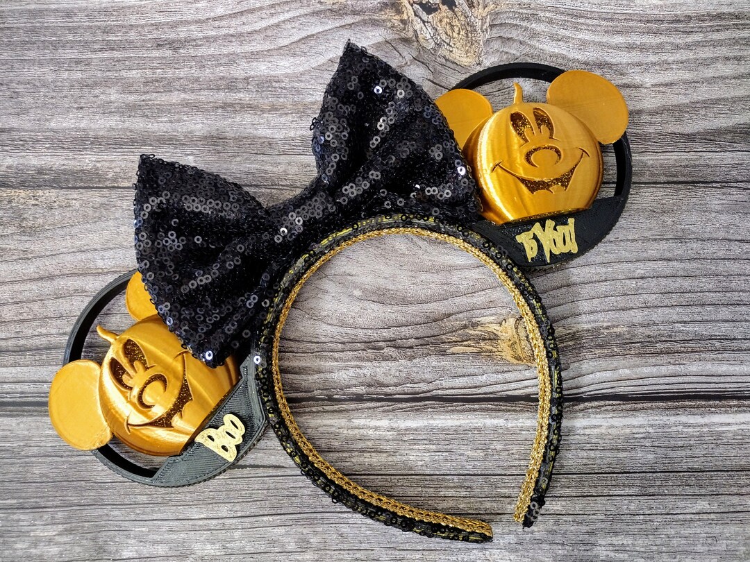 Mickey Pumpkin Mouse Ears Headband, Gold and Black, 3D Print Disney ...