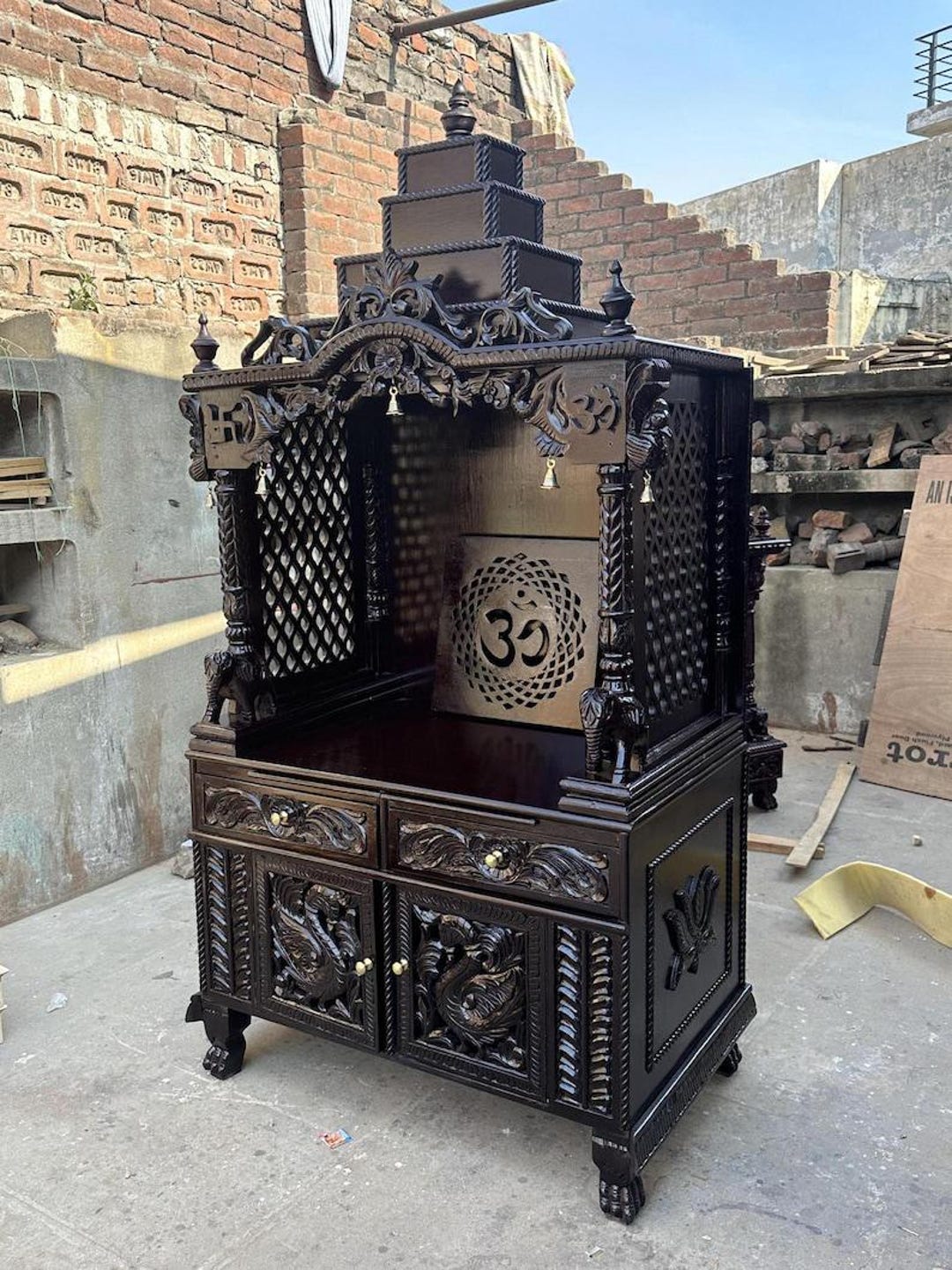Wooden Handmade Temple for Home Wooden Mandir Solid Teckwood Hand ...