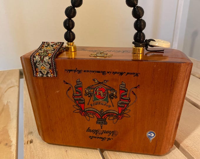 Rare Wood ANA Cigar Box Purse With Bead Handle and Custom Fabric Lining ...