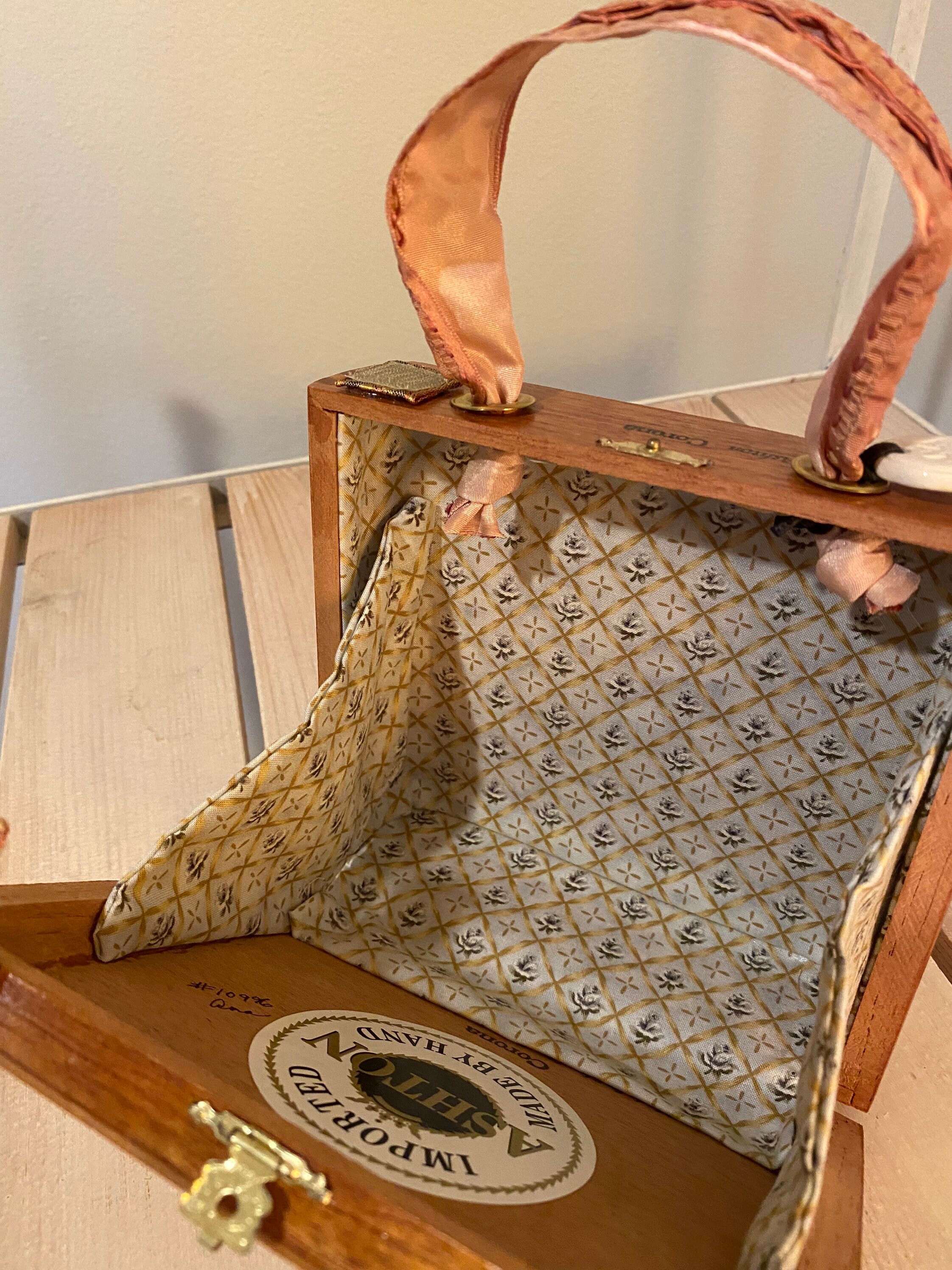 Fancy Wood Cigar Box Purse With Ribbon Handle and Fabric Lining - Etsy