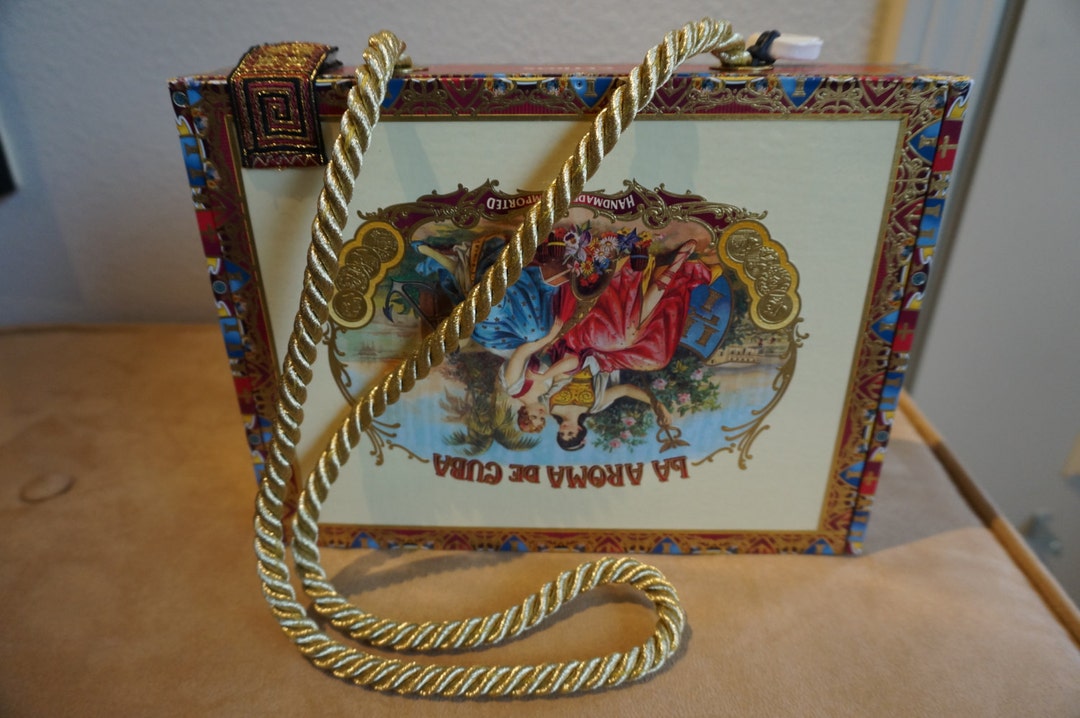Cream Red Cigar Box Purse With Gold Shoulder Cord and Fabric Lining - Etsy