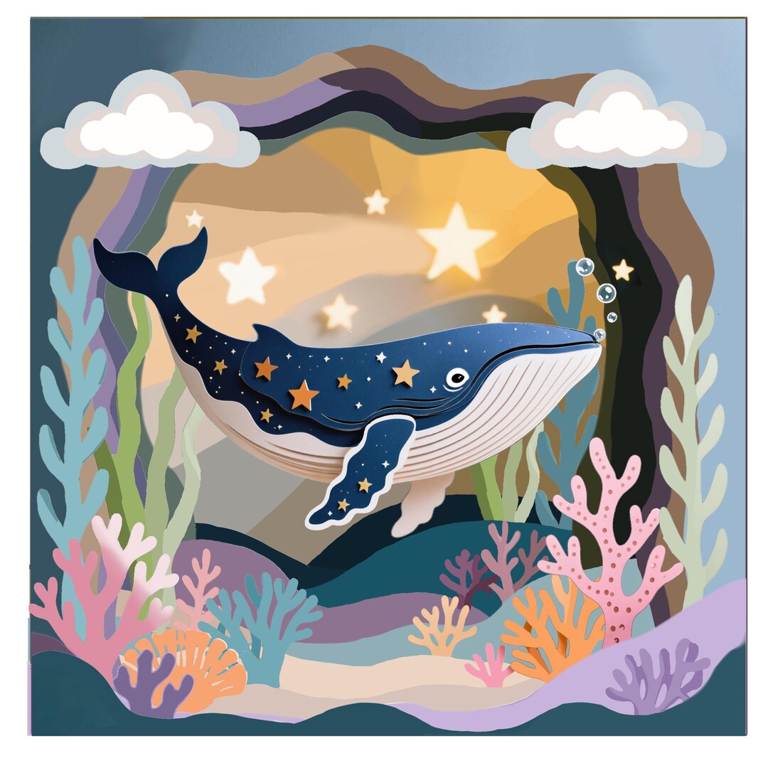 3D Paper-cut Starlight Whale: Creative Learning Art (PDF Patternjpeg ...