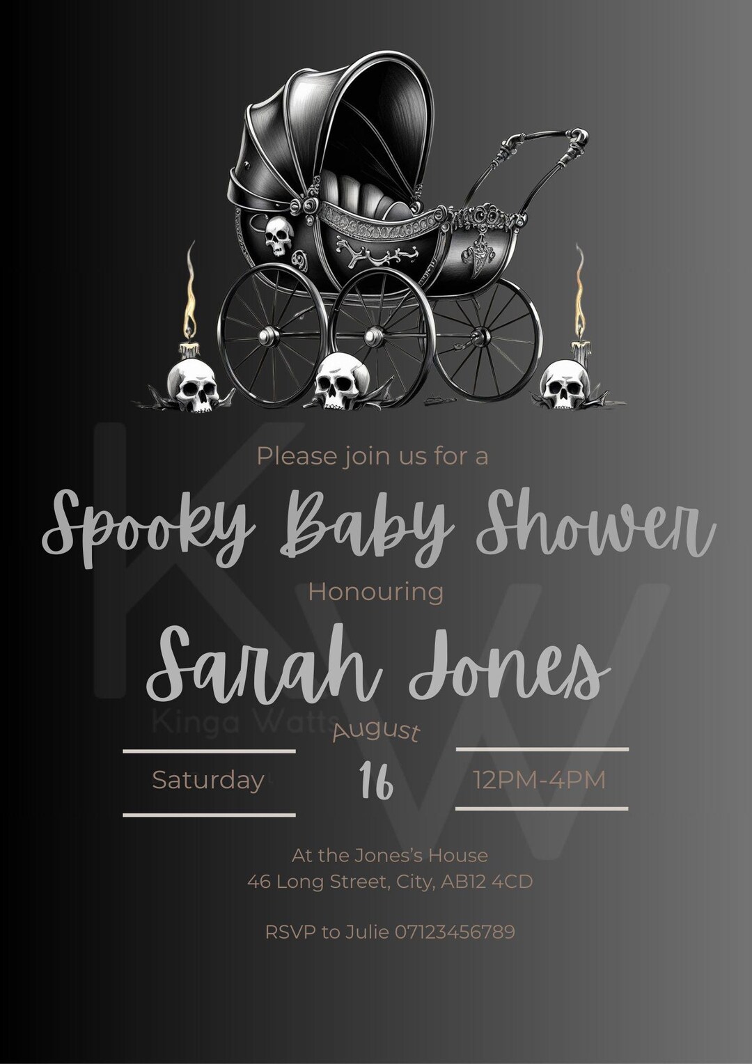Spooky Pram Gothic Baby Shower Invitation | Editable Template ...