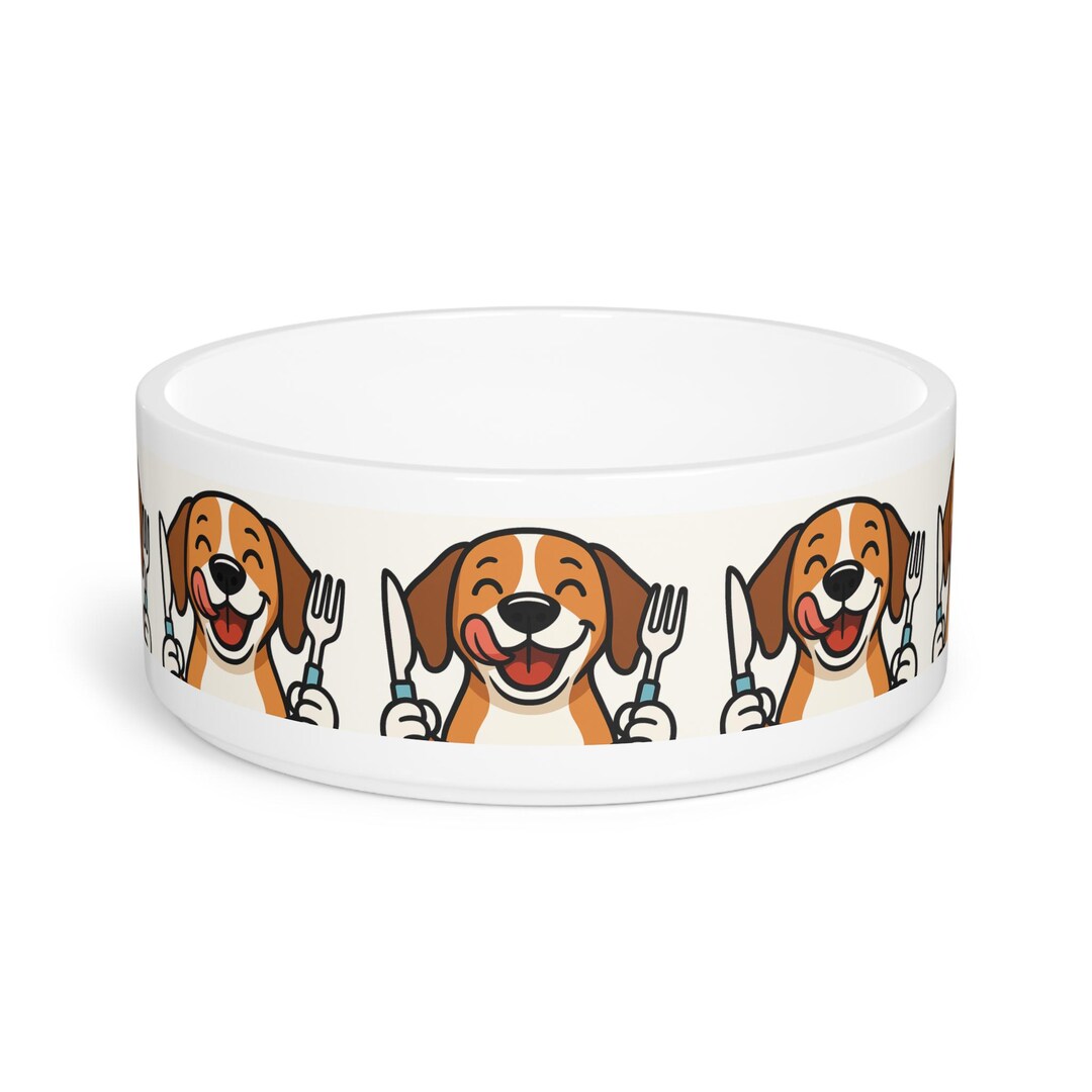 Happy Dog Holding Fork Pet Bowl | Ceramic Dog Food Dish. Pair With Mat ...
