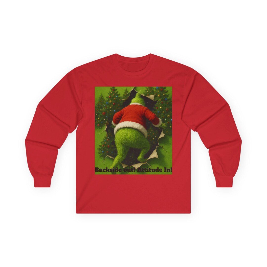 Grinch Backside Long Sleeve Tee | Christmas Illustration, Unisex Cotton ...