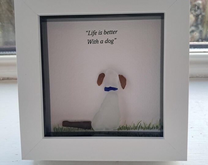 Sea Glass Dog Art: "life is Better With a Dog" Framed Coastal Pet Decor ...