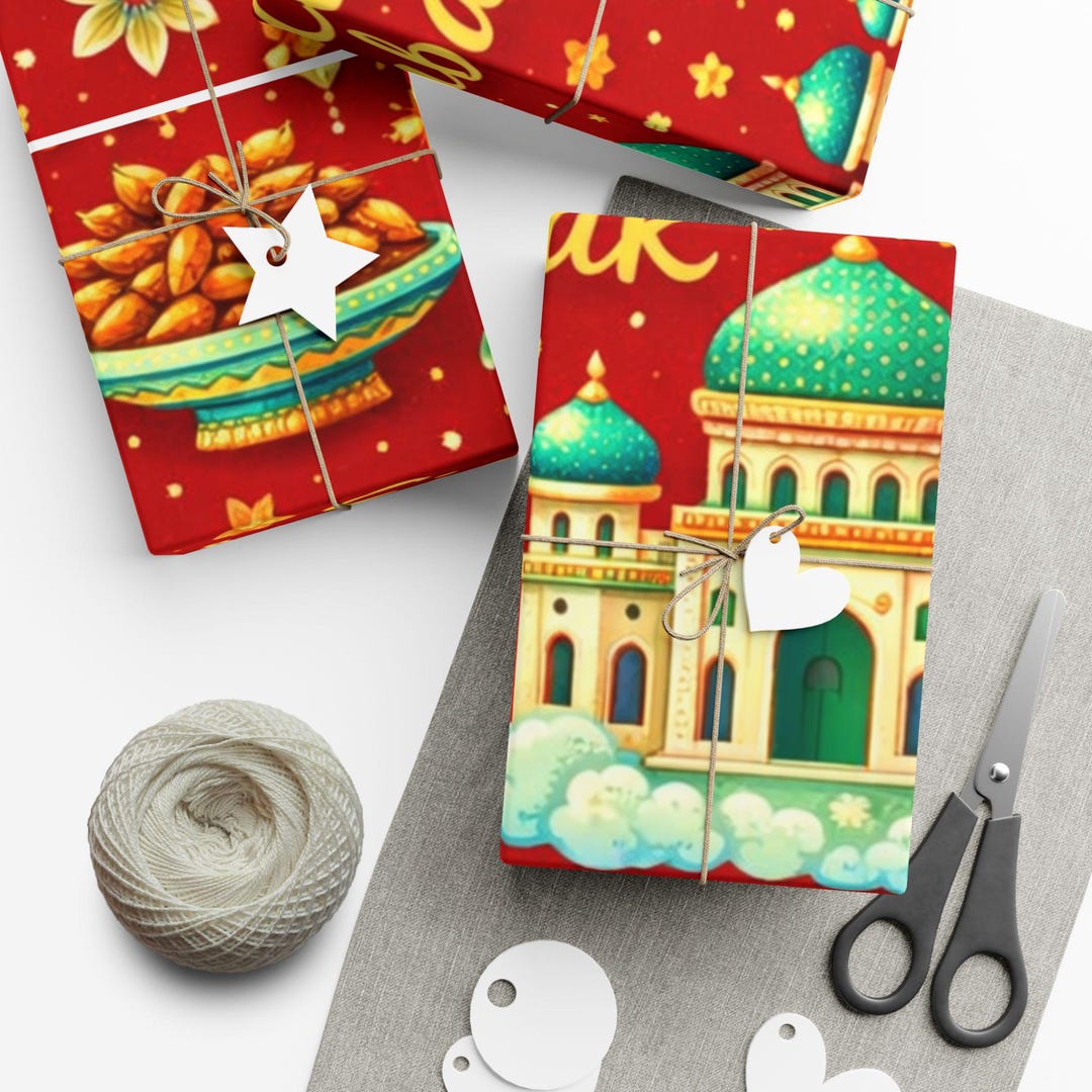 Eid Mosque and Sweets Pattern Gift Wrap Paper | Ramadan Wrapping Paper ...