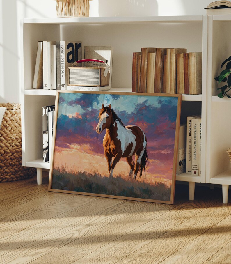 Horse Sunset Wall Art Western Landscape Painting Prairie Sky Equine ...