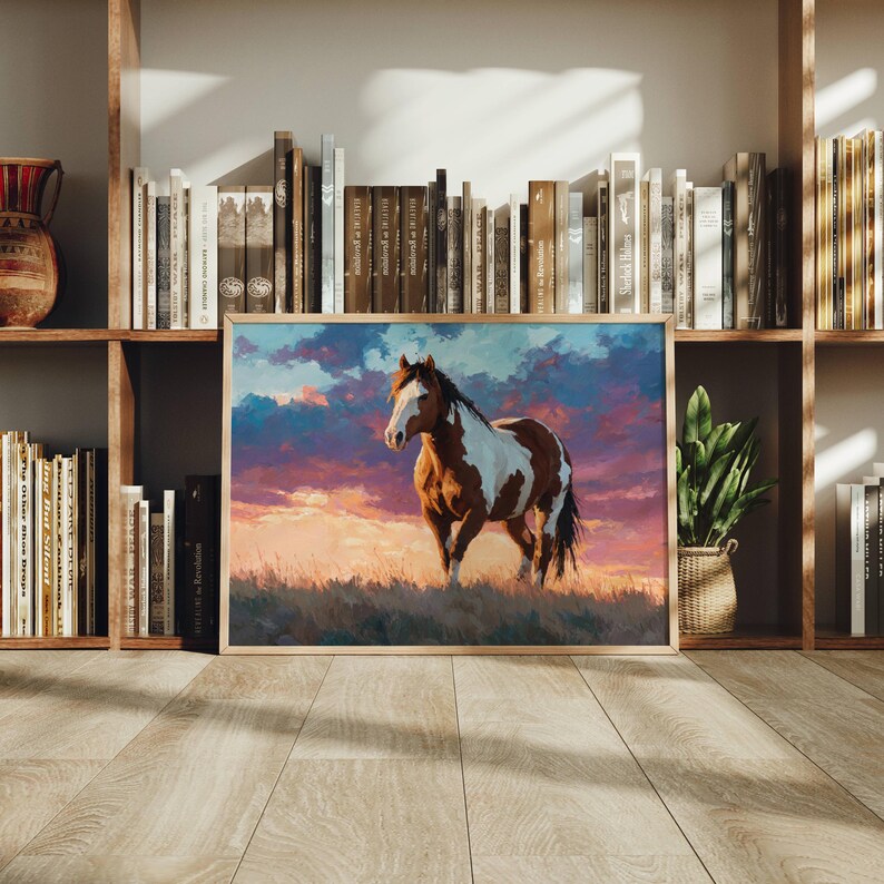 Horse Sunset Wall Art Western Landscape Painting Prairie Sky Equine ...