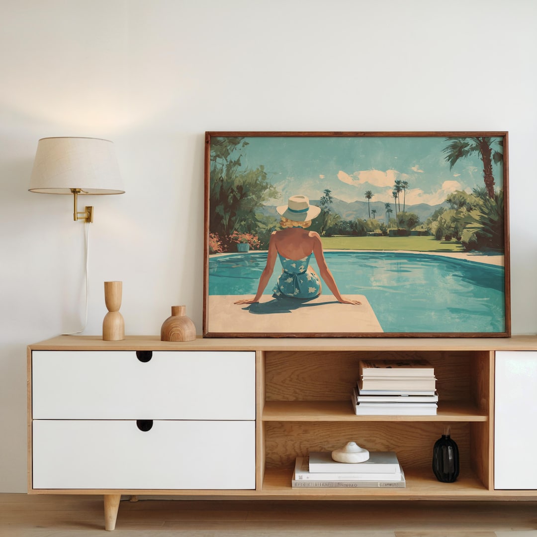 Midcentury Poolside Wall Art Retro Summer Landscape Stylish Vintage ...