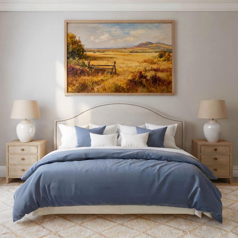 Countryside Field Landscape Wall Art Rustic Fence Meadow Hills Autumn ...