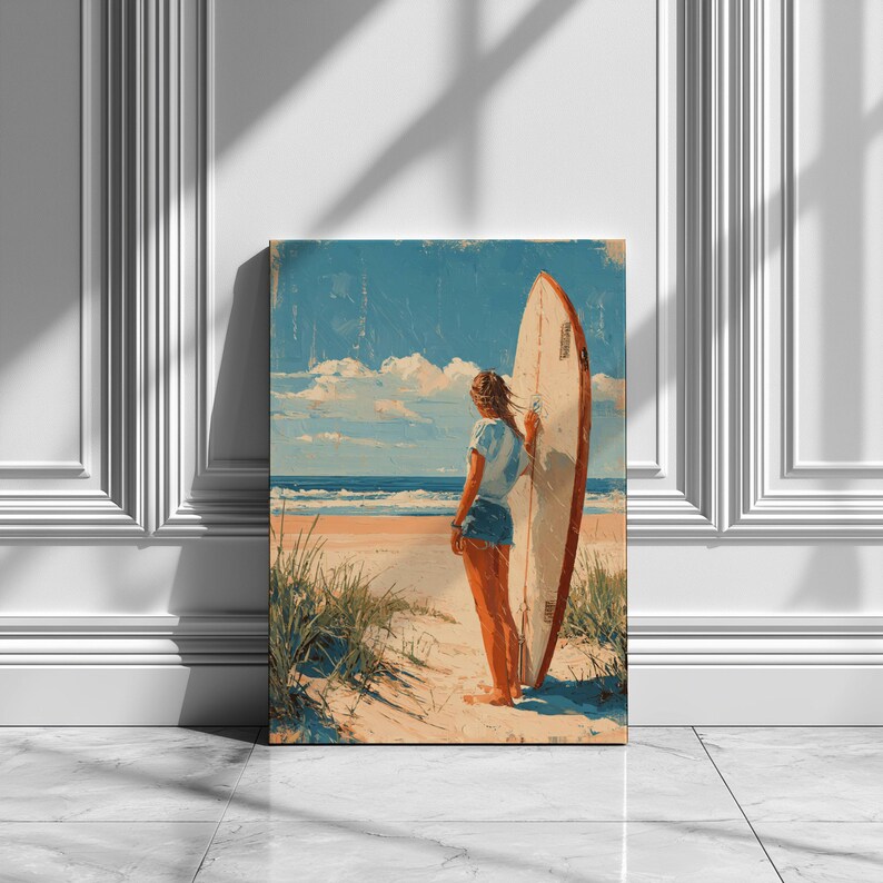 Retro Surf Girl Wall Art Beach Ocean Canvas Print Coastal Surfboard ...