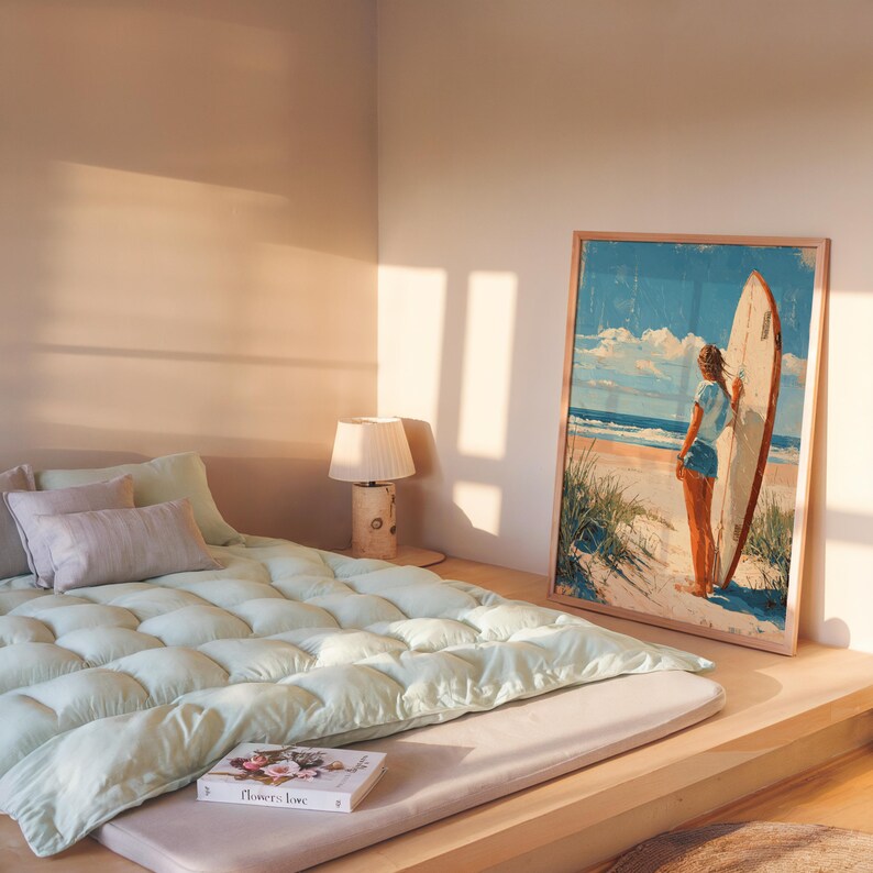 Retro Surf Girl Wall Art Beach Ocean Canvas Print Coastal Surfboard ...