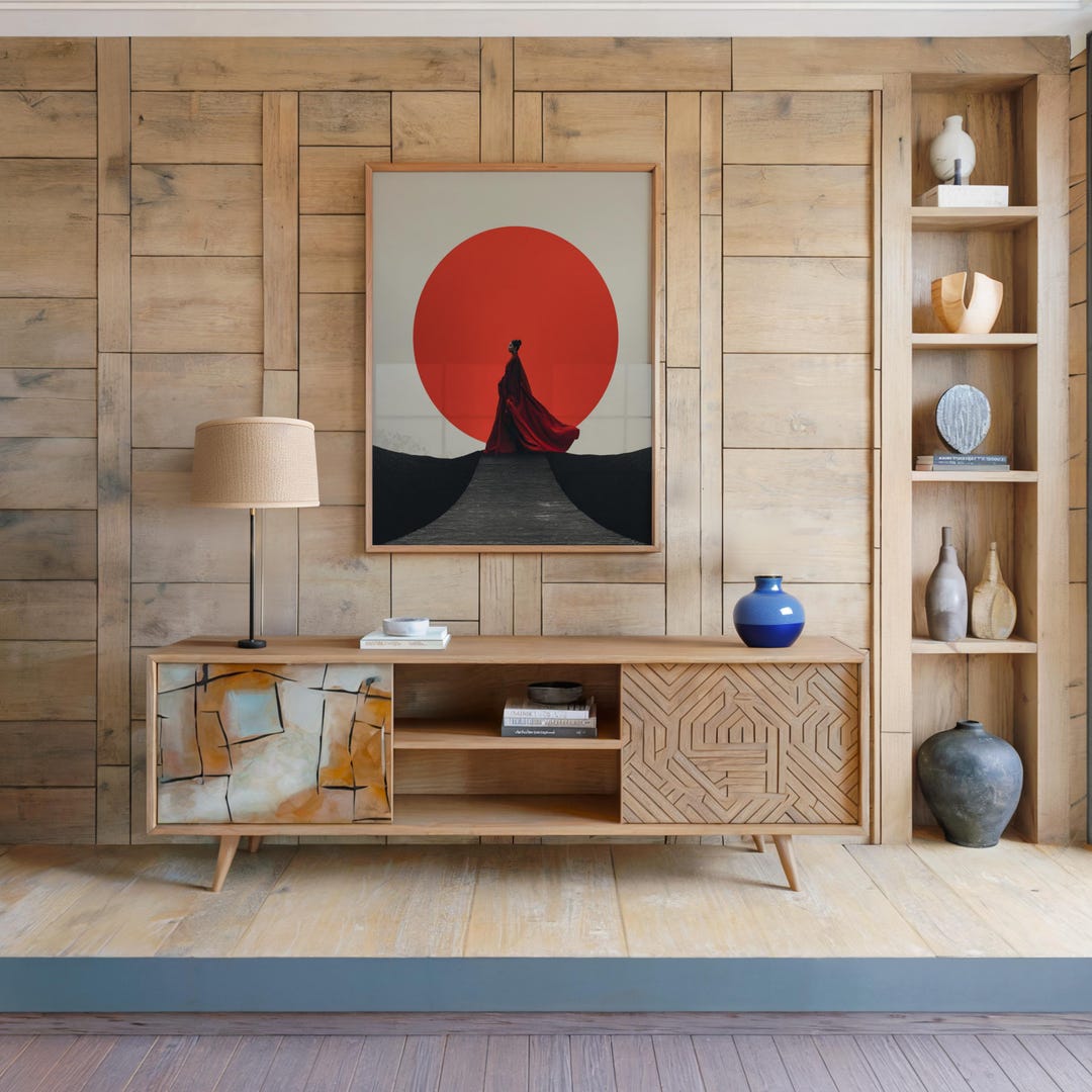 Minimalist Red Sun Wall Art Elegant Silhouette Contemporary Landscape ...