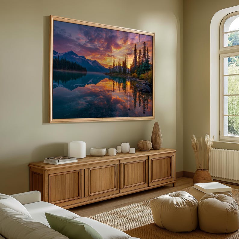Mountain Lake Wall Art Fiery Sunset Reflection Alpine Landscape - Etsy