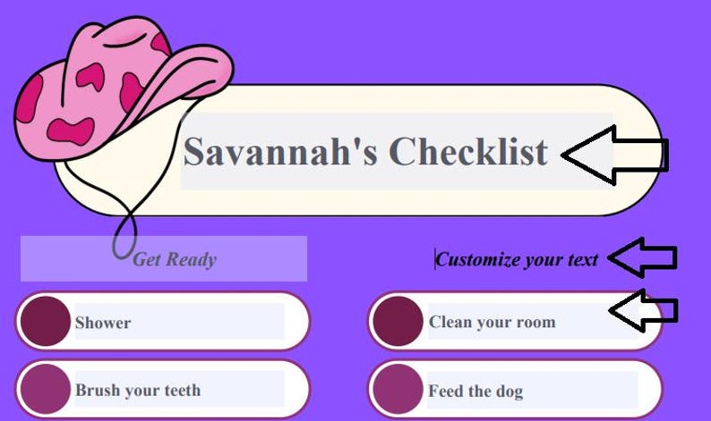 Cowgirl Chore Chart: Editable Kids Routine, Pink & Purple (digital ...