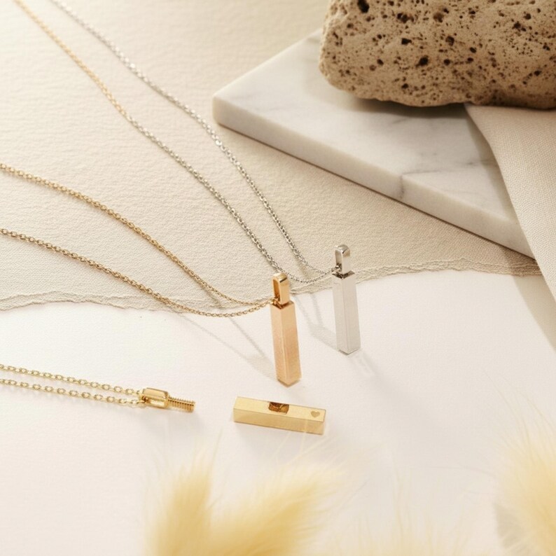 Vertical Bar Urn Necklace: Silver Cremation Pendant, Custom Ash Holder ...