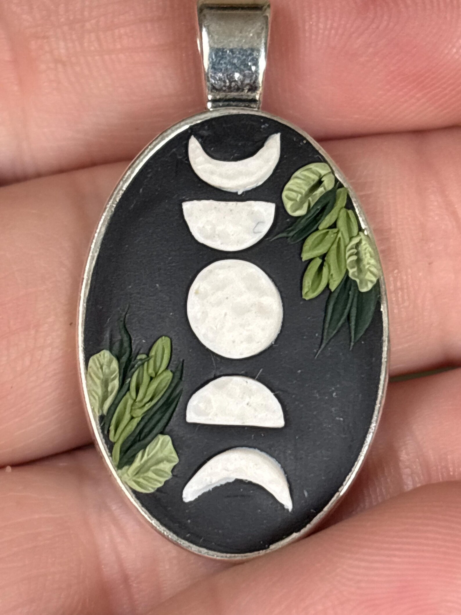 Necklace Pendant With Chain- Lunar Cycle With Foliage. - Etsy