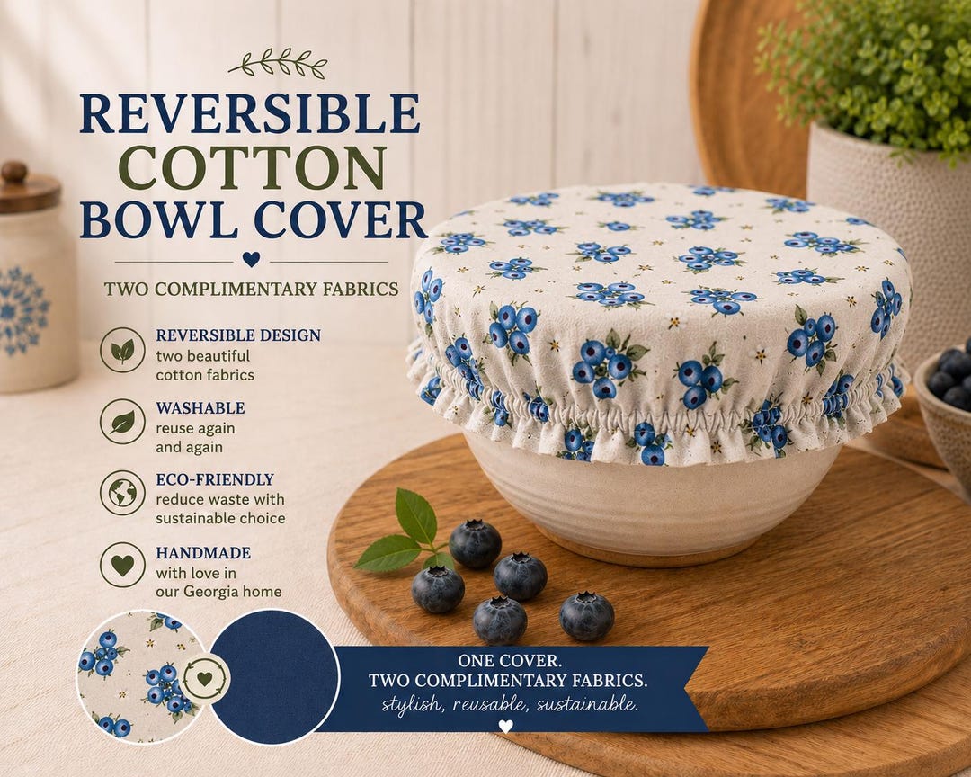 Reversible Cotton Bowl Cover – Washable Reusable Fabric Cover for Large ...