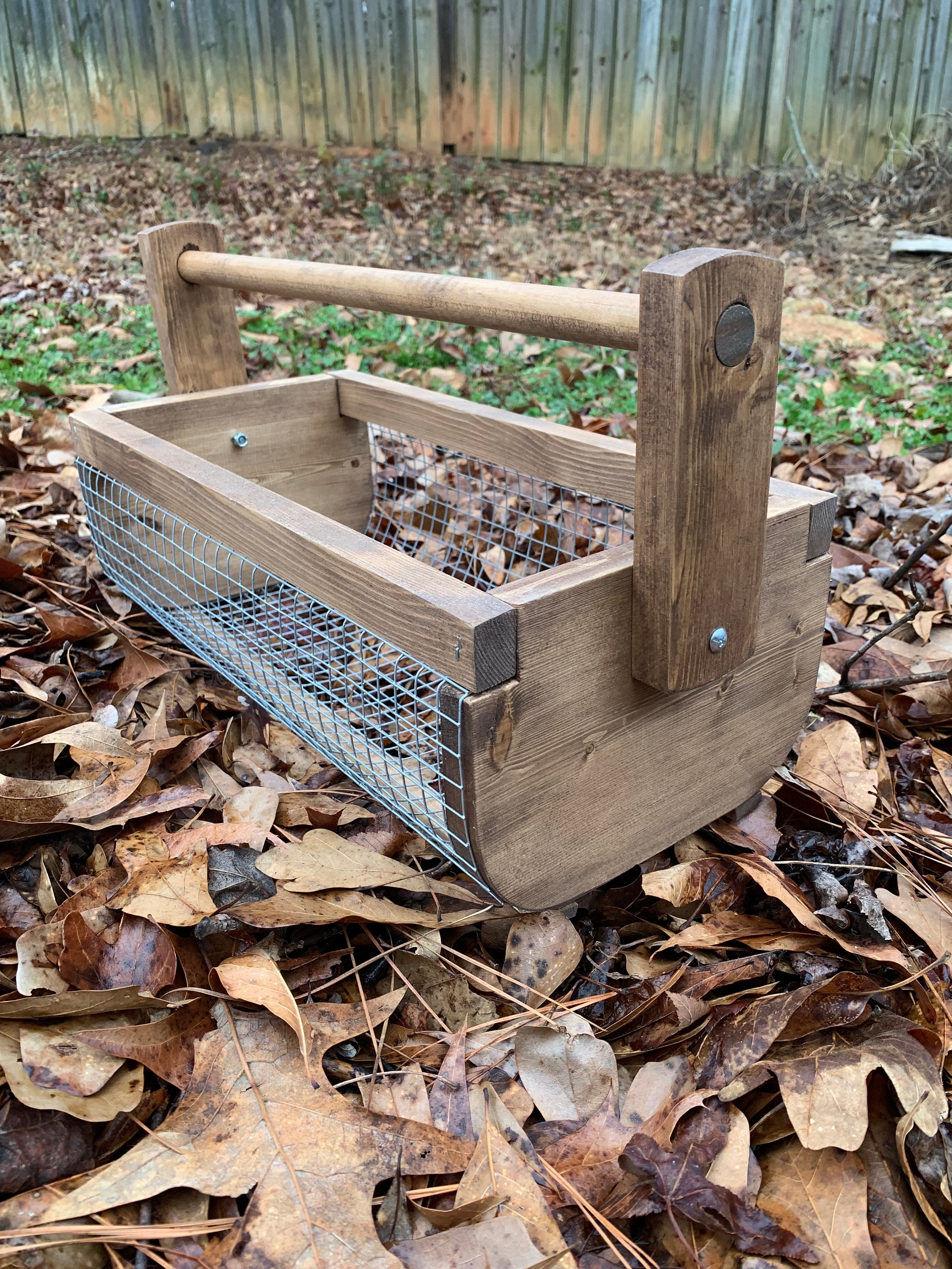 Large Wooden Harvest Basket: Garden Trug Hod With Folding Handle - Etsy